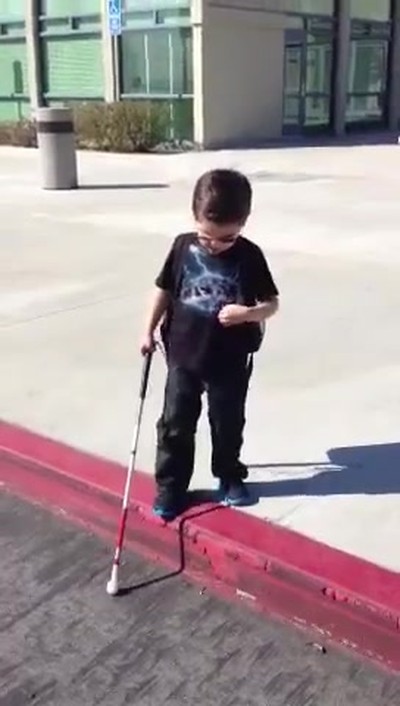 Blind 4 Year-Old Bravely Walks With Cane for First Time - Inspiring!