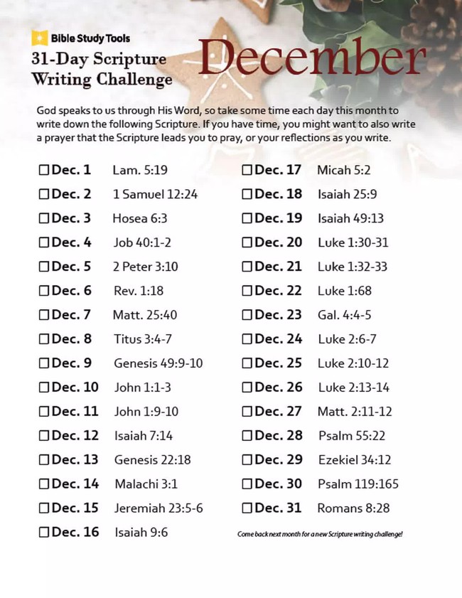 December 31-Day Scripture Writing Challenge - Christmas and Advent